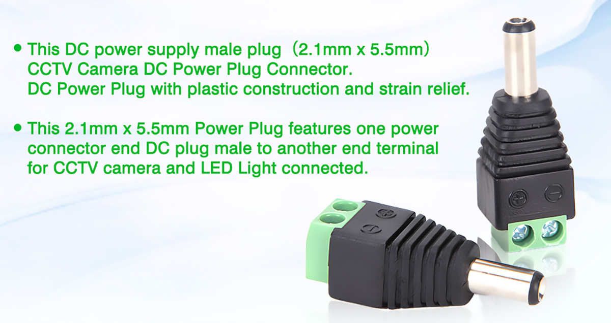 DC Power Connector, 5.5mm x 2.1mm Male DC Power Plug - CENTROPOWER