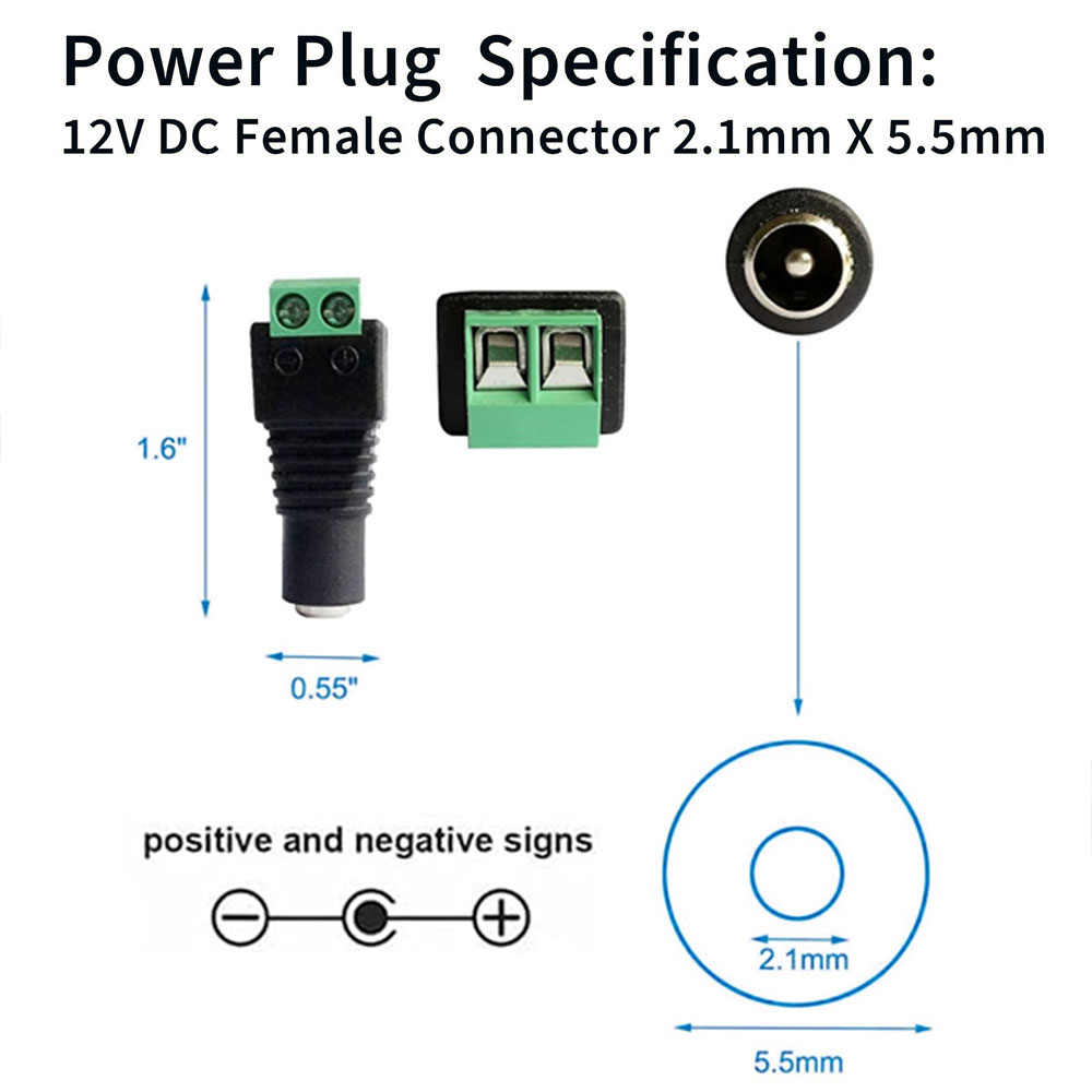 DC Power Connector, 5.5mm x 2.1mm Female DC Power Plug - CENTROPOWER